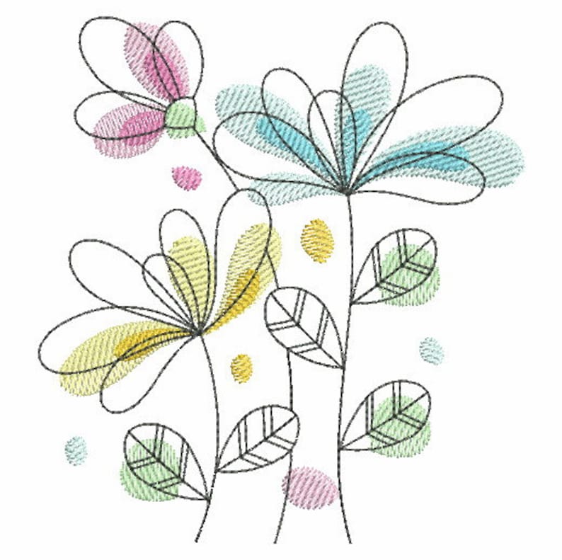 Doodle Flowers Machine Embroidery Designs Instant Download 4x4 - Etsy
