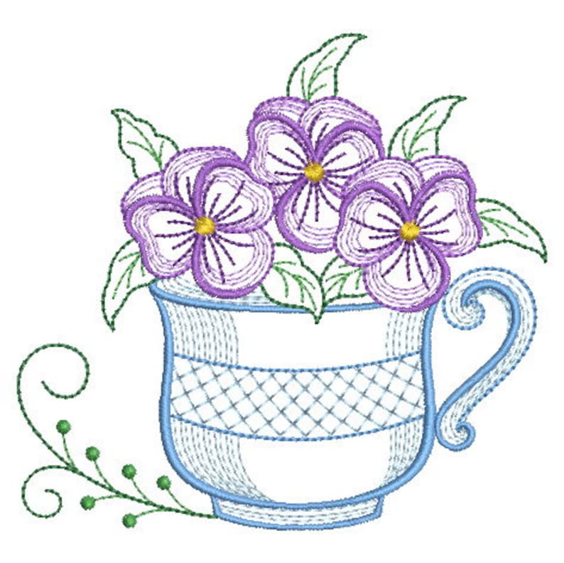 Teacup in Bloom Machine Embroidery Designs Instant Download - Etsy