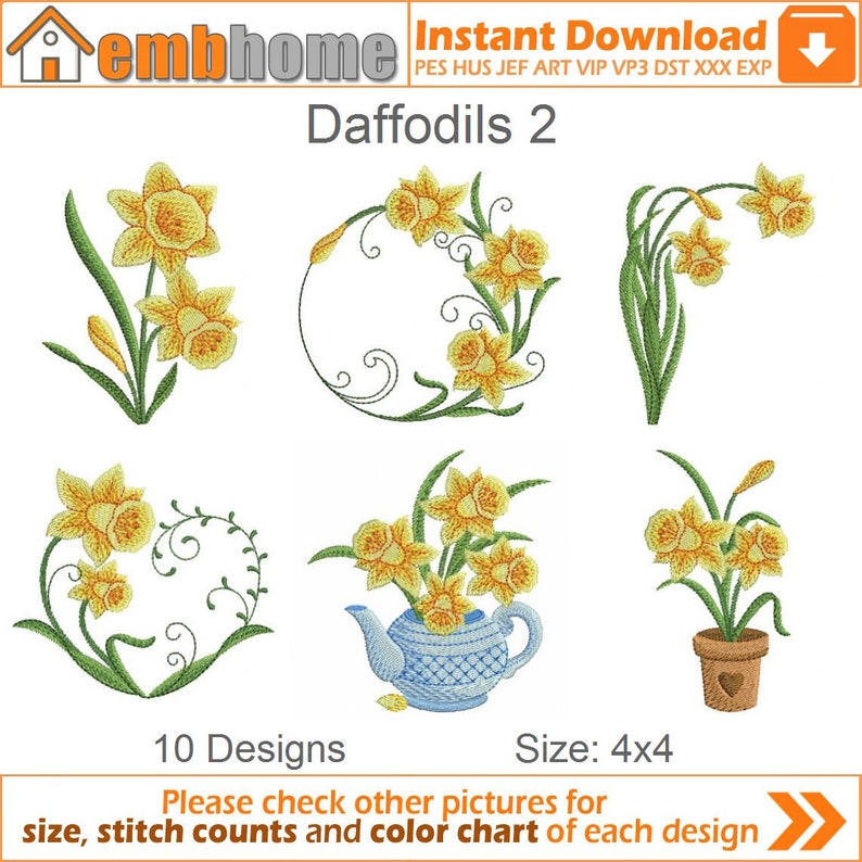 Daffodils Machine Embroidery Designs Pack Instant Download 4x4 - Etsy