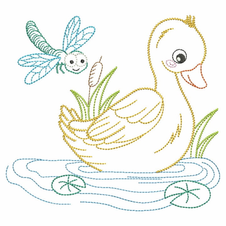 Vintage Pond Scene Machine Embroidery Designs Instant Download 4x4 5x5 ...