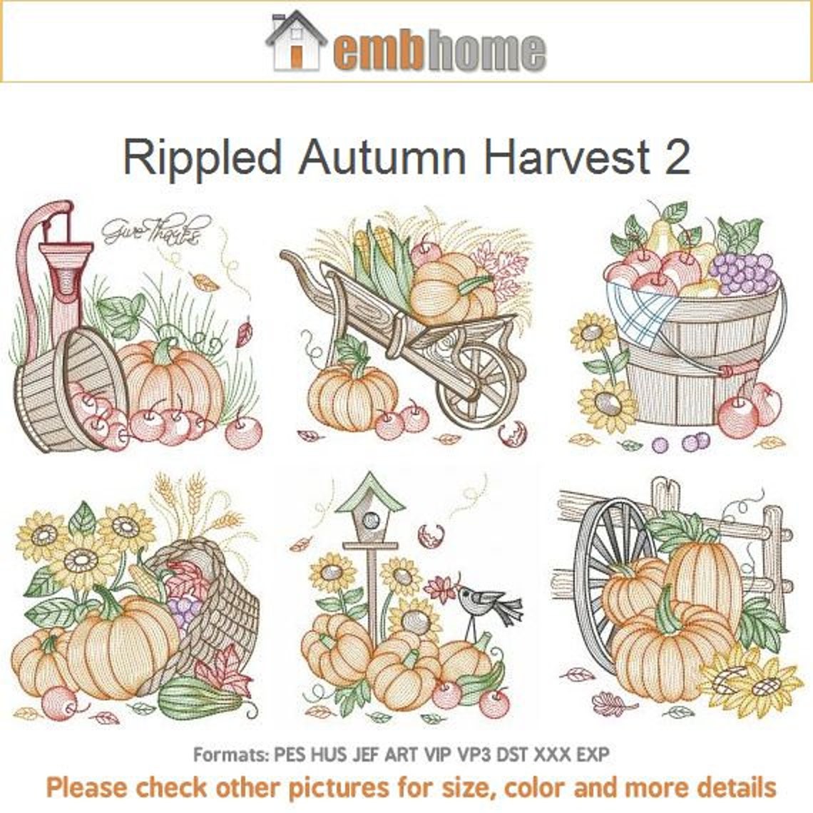 Rippled Autumn Harvest Machine Embroidery Designs Instant - Etsy