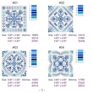 Delft Blue Quilt Block Machine Embroidery Designs Instant Download 4x4 ...