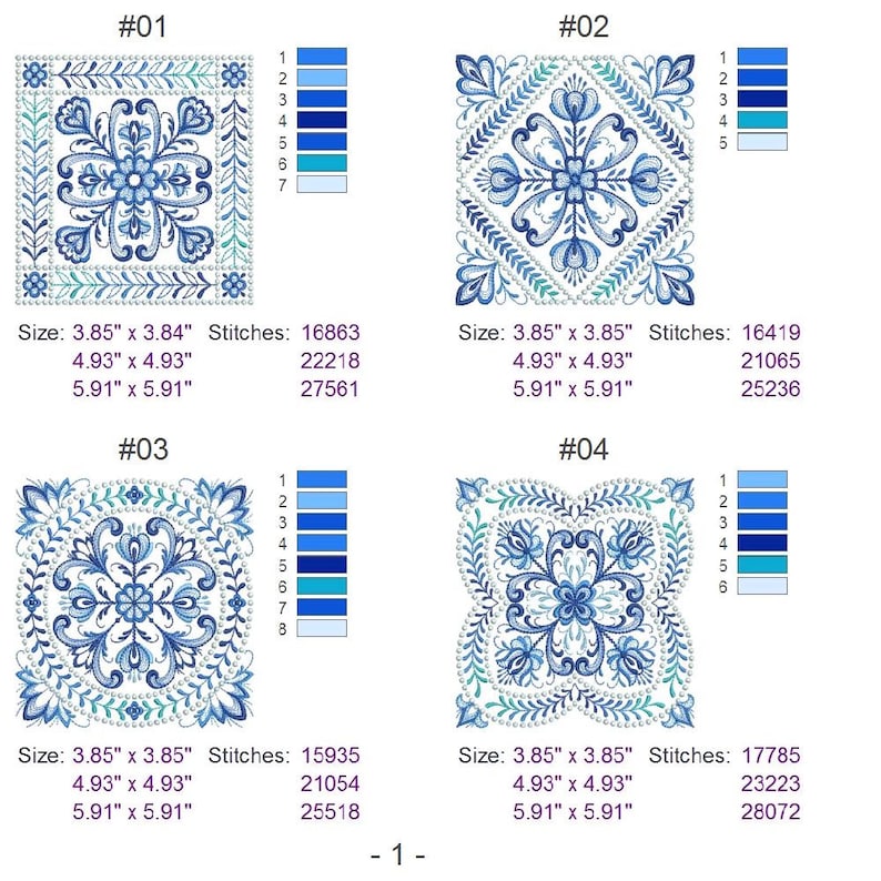 Delft Blue Quilt Block Machine Embroidery Designs Instant Download 4x4 ...