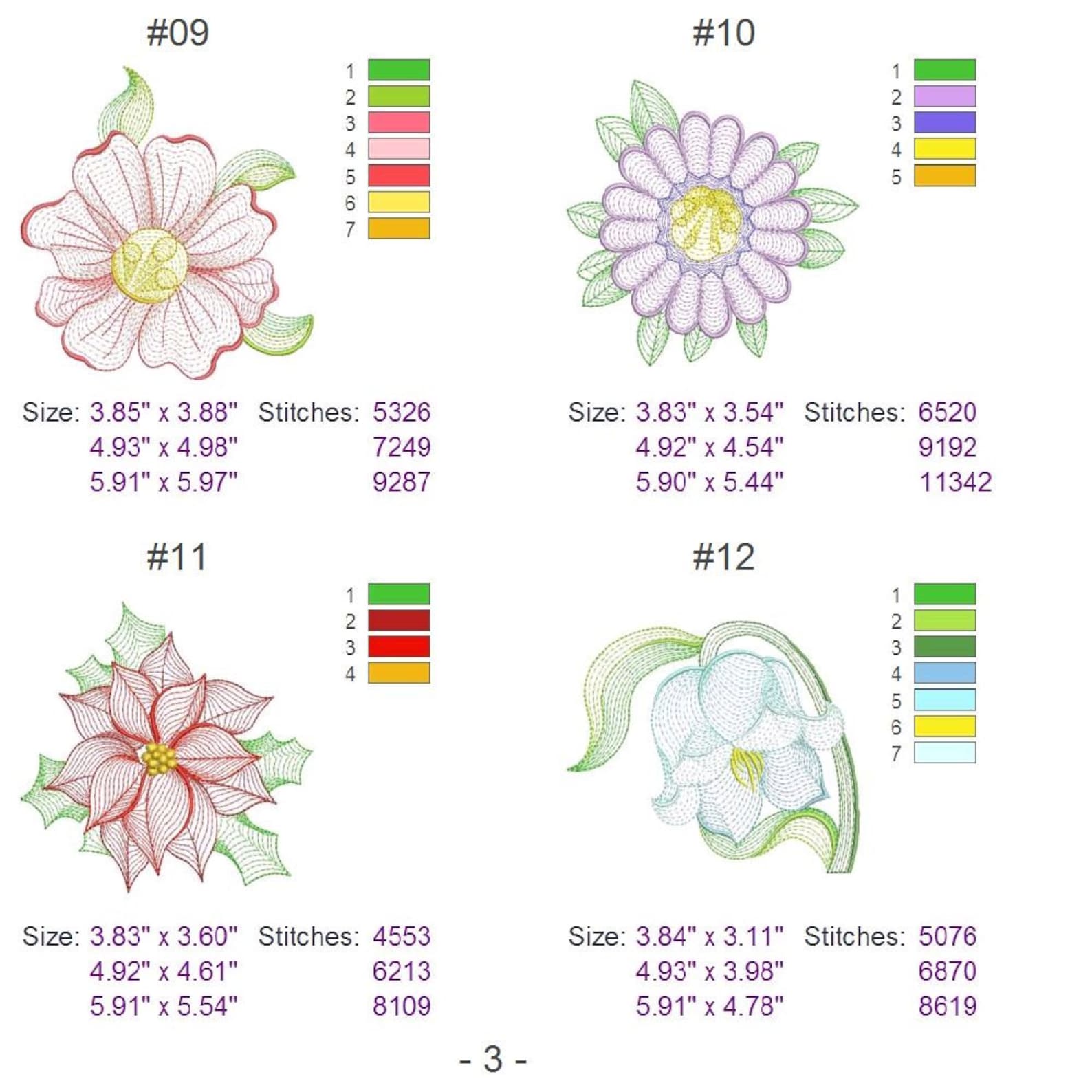 Rippled Flowers Machine Embroidery Designs Pack Instant - Etsy