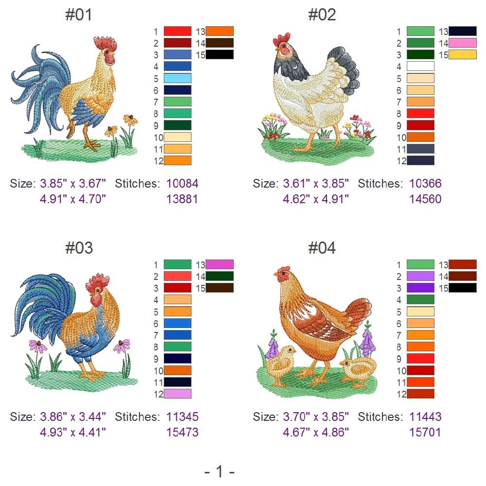 Chickens Machine Embroidery Designs Instant Download 4x4 5x5 Hoop 10 ...