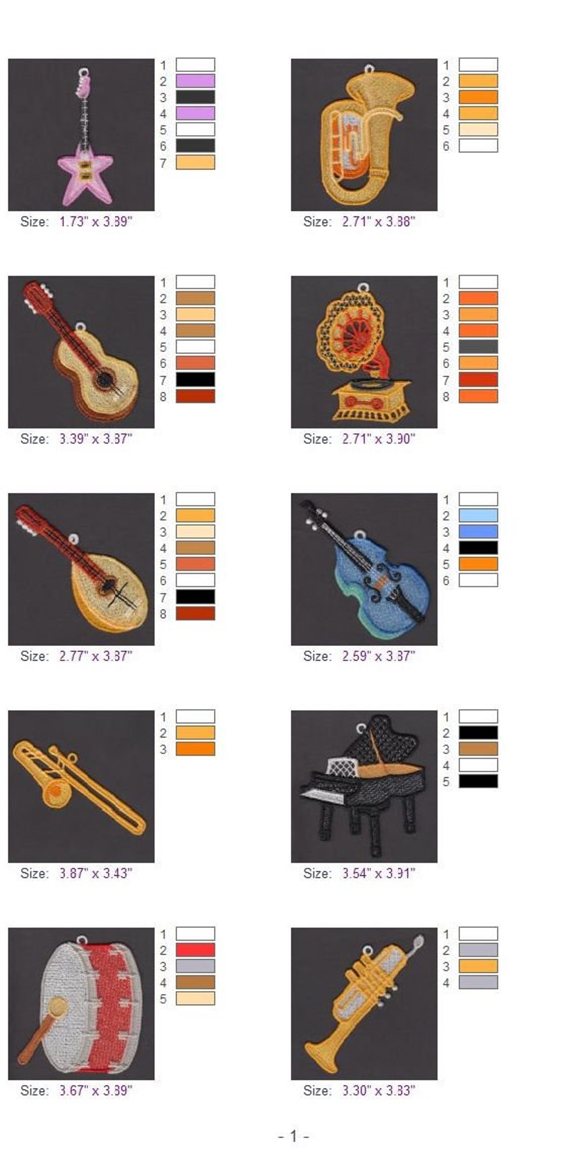 FSL Musical Instruments Free Standing Lace Machine Embroidery | Etsy