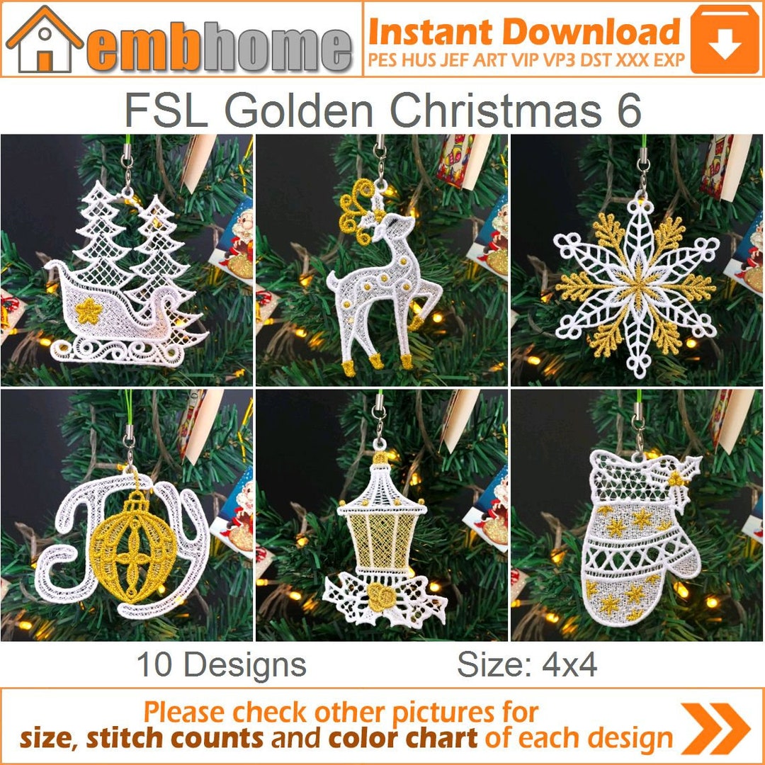 FSL Golden Christmas Free Standing Lace Christmas Ornament Machine ...
