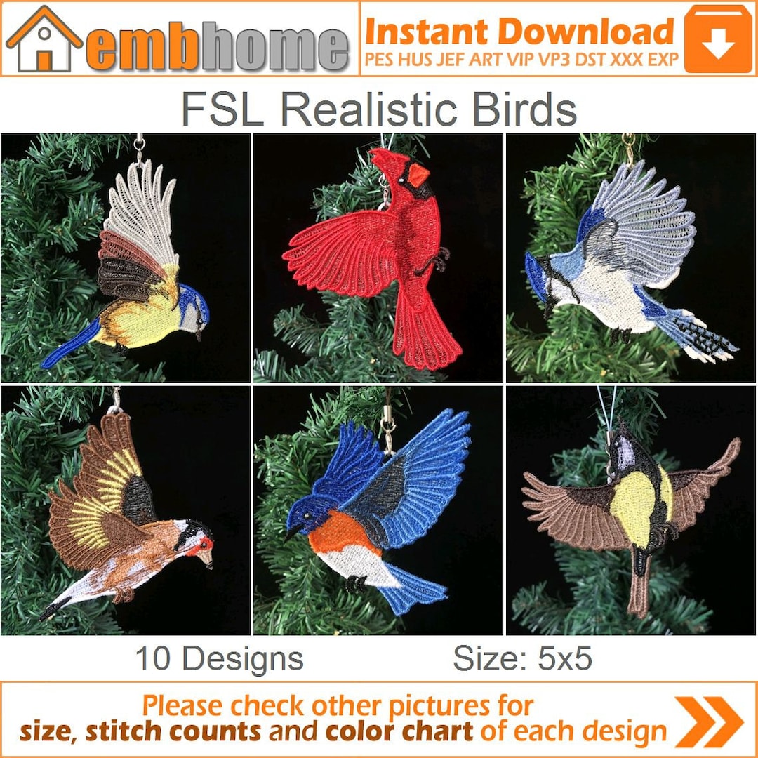 FSL Realistic Birds Free Standing Lace Machine Embroidery Designs ...