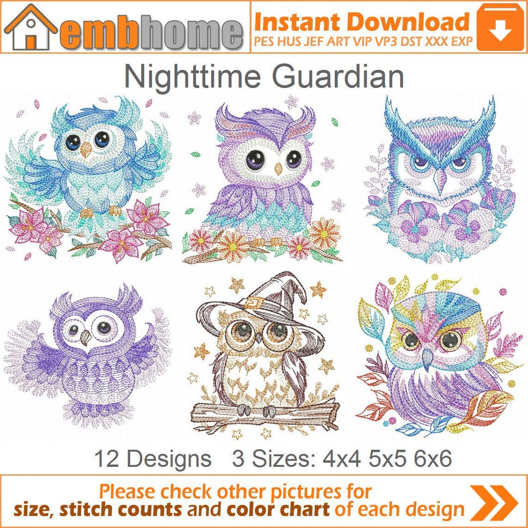 Nighttime Guardian Machine Embroidery Designs Pack Instant Download 4x4 ...