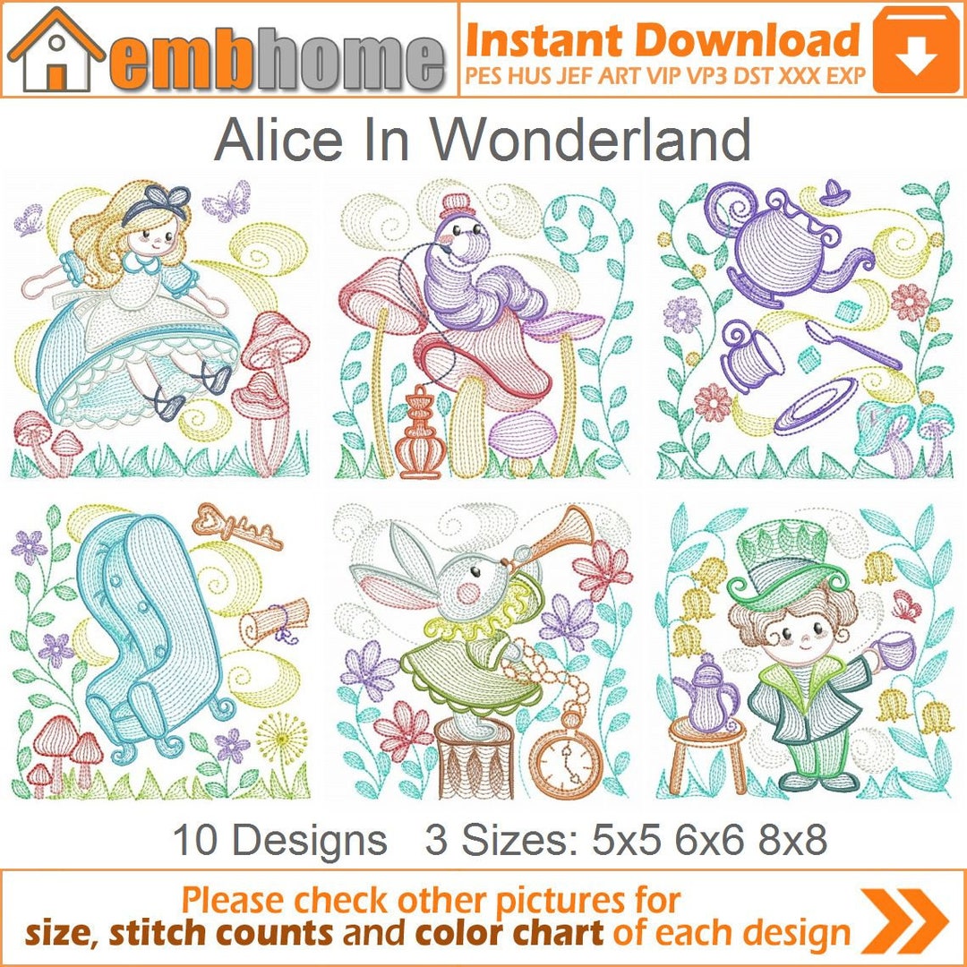 Alice in Wonderland Machine Embroidery Designs Pack Instant Download ...