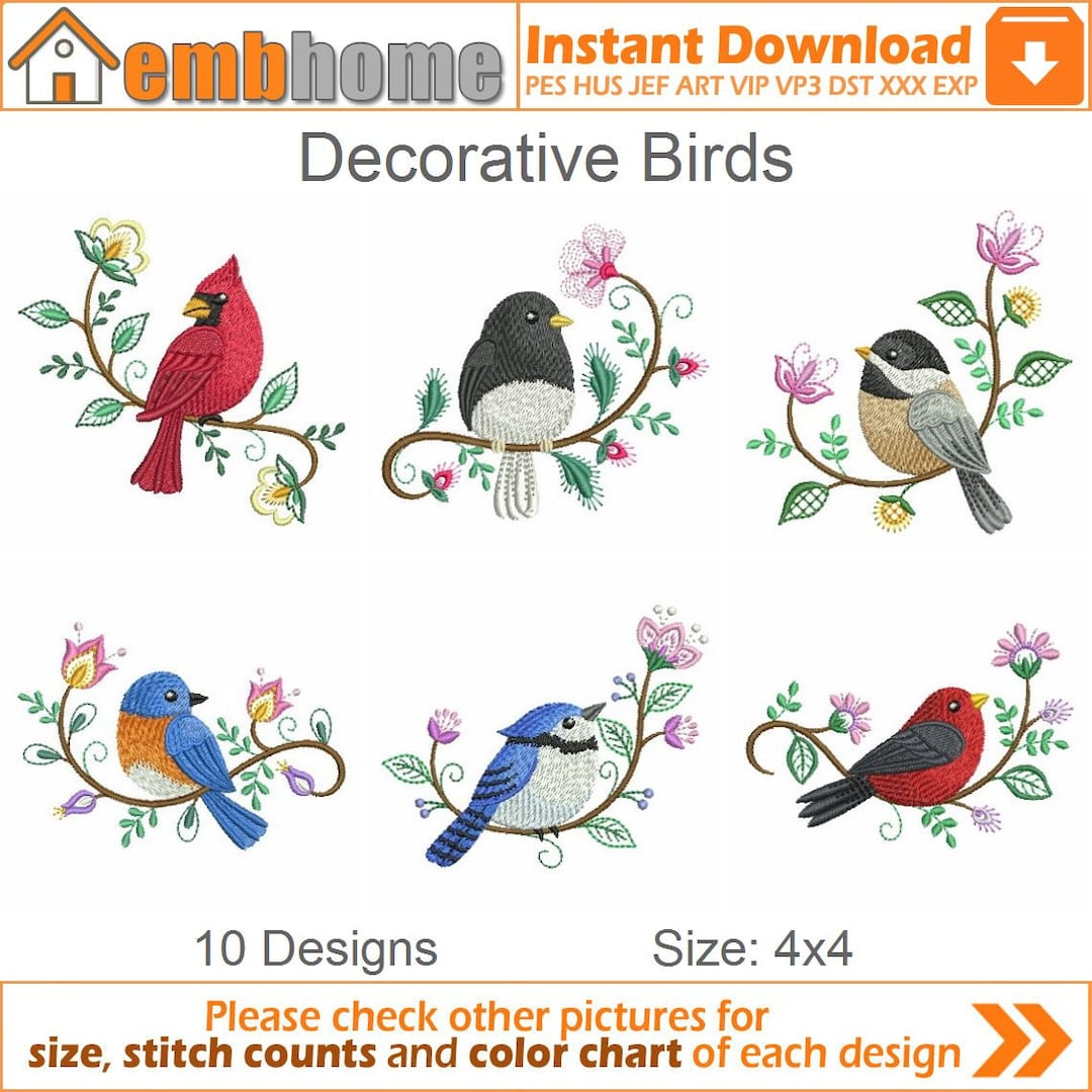 Decorative Birds Machine Embroidery Designs Pack Instant Download 4x4 ...