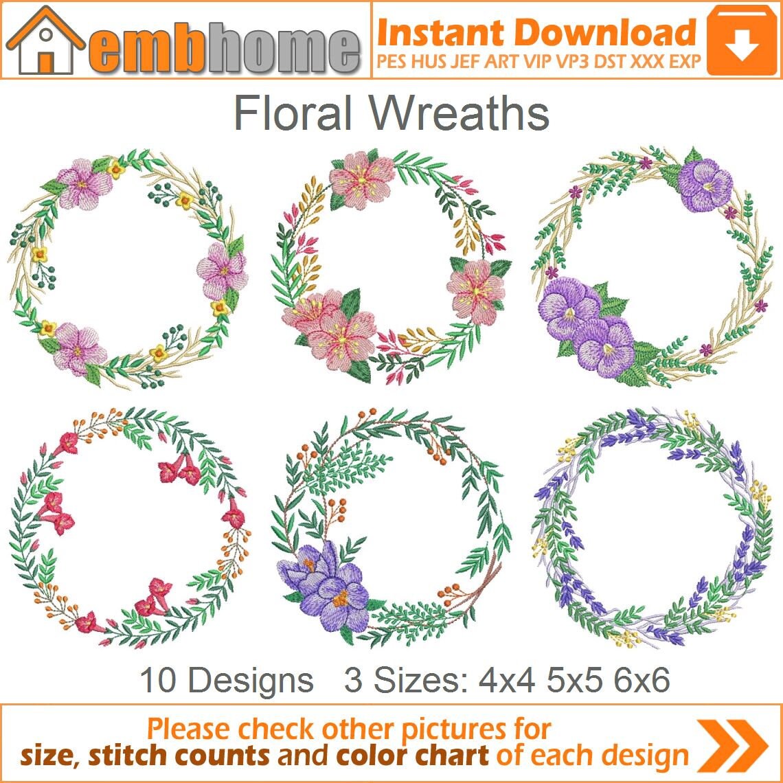 Floral Wreaths Machine Embroidery Designs Instant Download 4x4 - Etsy