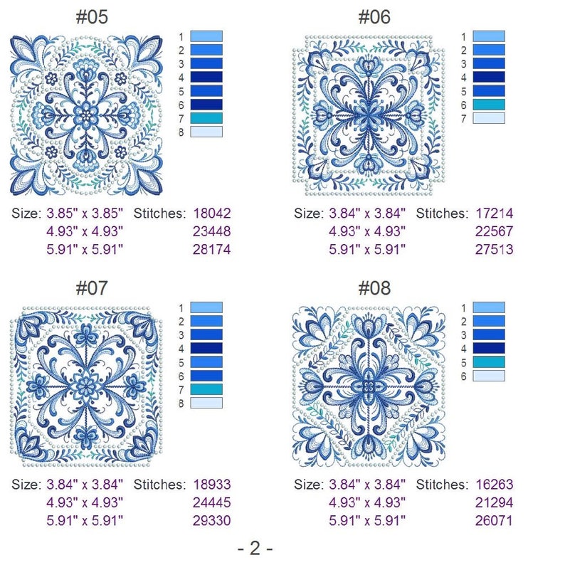 Delft Blue Quilt Block Machine Embroidery Designs Instant Download 4x4 ...