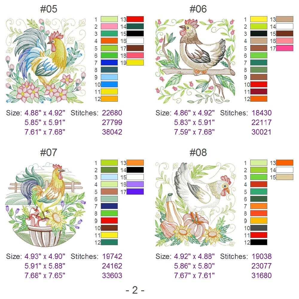 Chickens Machine Embroidery Designs Pack Instant Download 5x5 6x6 8x8 ...