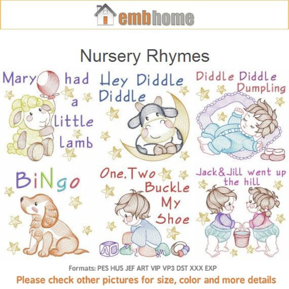 Nursery Rhymes Machine Embroidery Designs Pack Instant - Etsy