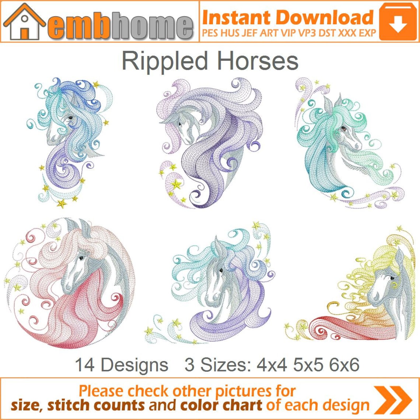 Rippled Horses Machine Embroidery Designs Instant Download 4x4 - Etsy