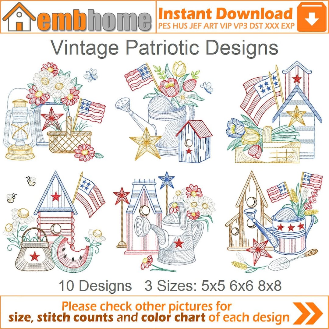 Vintage Patriotic Designs Machine Embroidery Designs Pack Instant ...