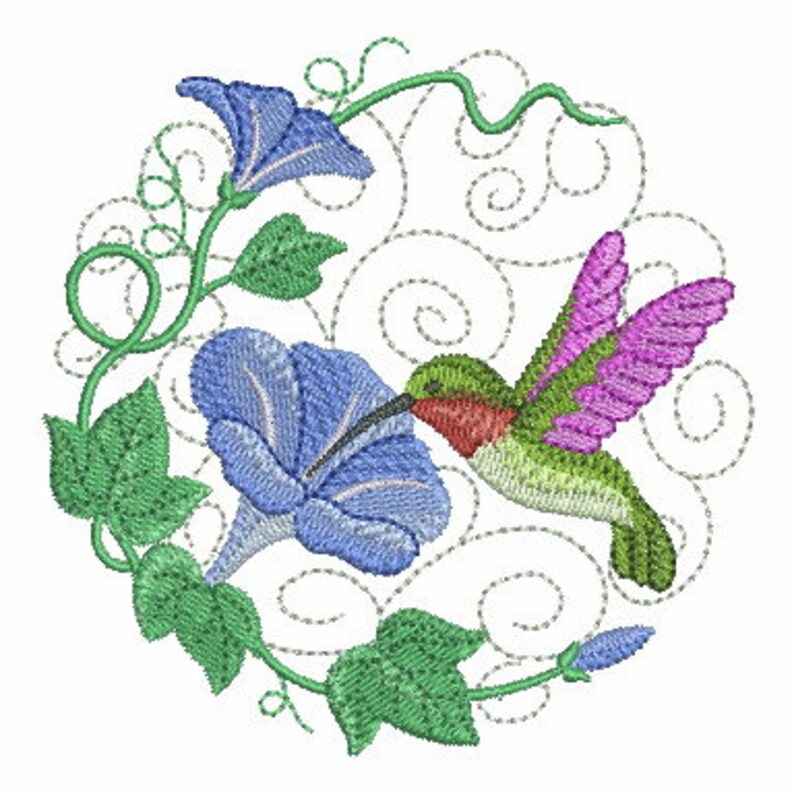 Hummingbird Flowers Circle Machine Embroidery Designs Pack Instant ...