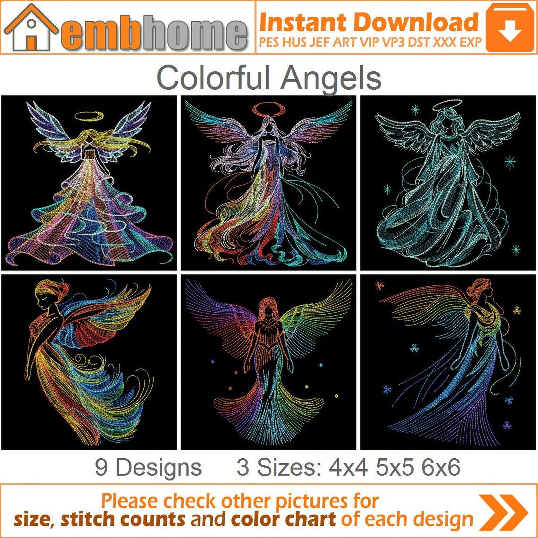 Colorful Angels Machine Embroidery Designs Pack Instant Download 4x4 ...