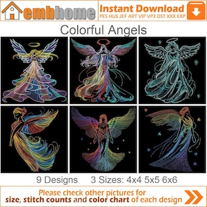 Colorful Angels Machine Embroidery Designs Pack Instant Download 4x4 ...