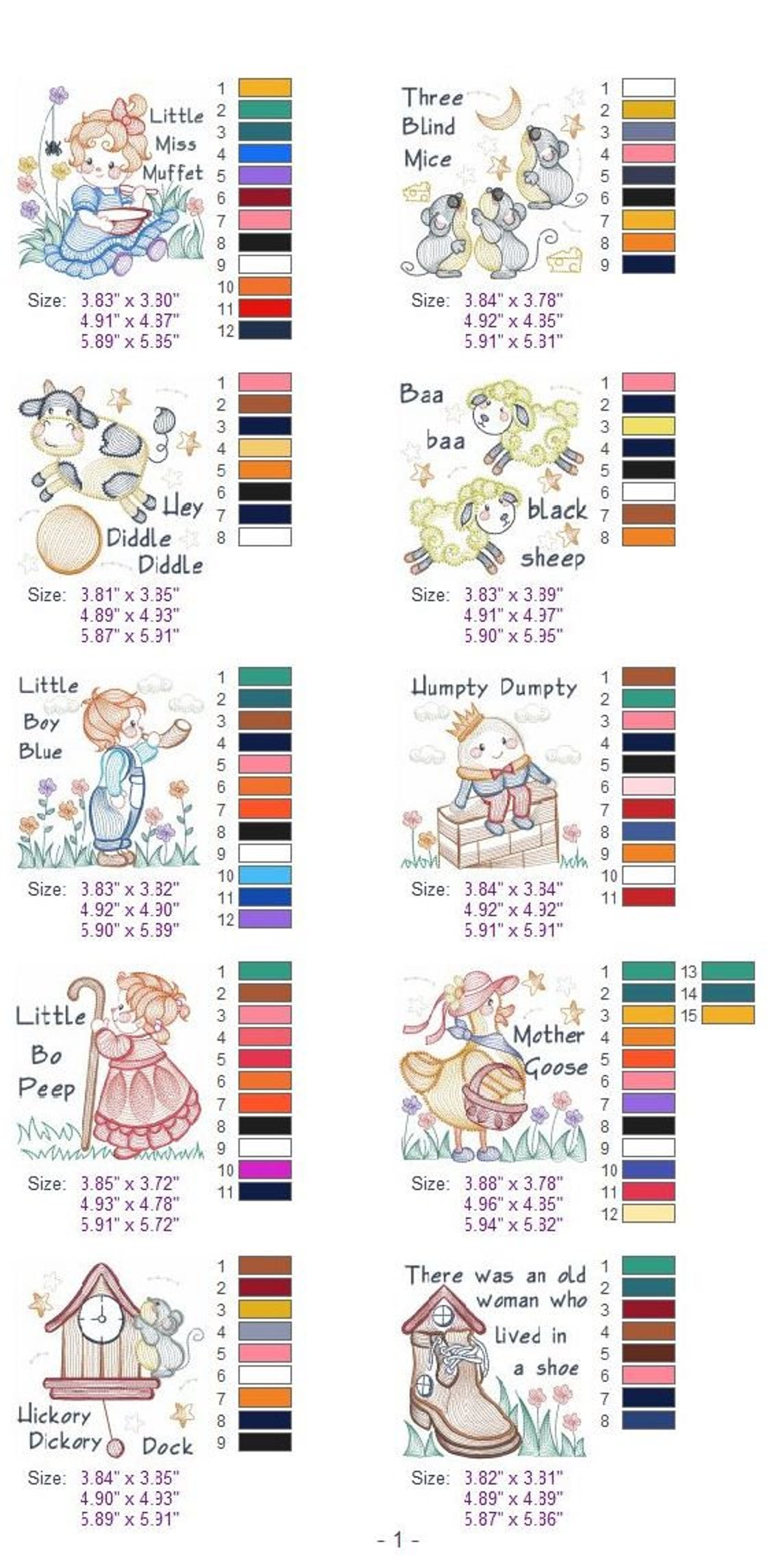 Nursery Rhymes Machine Embroidery Designs Pack Instant - Etsy