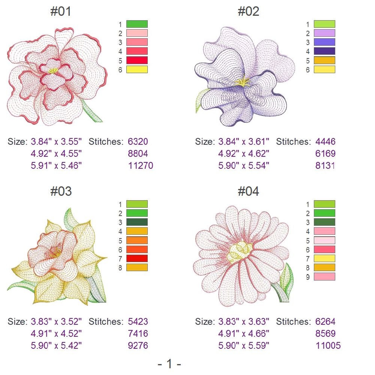 Rippled Flowers Machine Embroidery Designs Pack Instant Download 4x4 ...