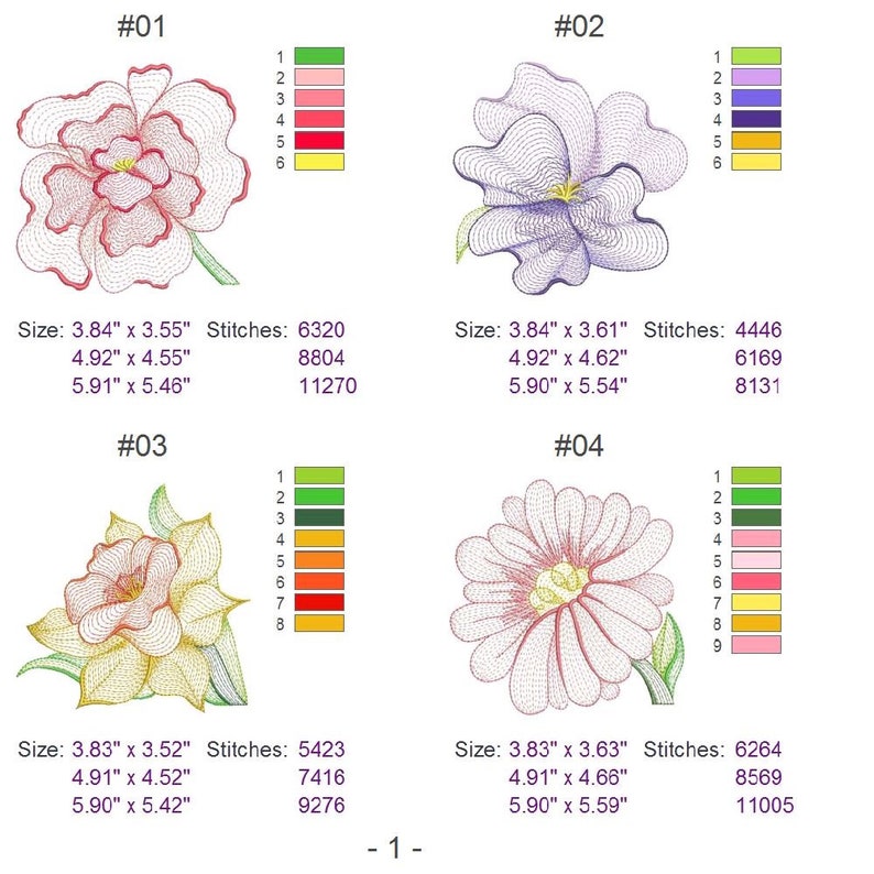 Rippled Flowers Machine Embroidery Designs Pack Instant - Etsy