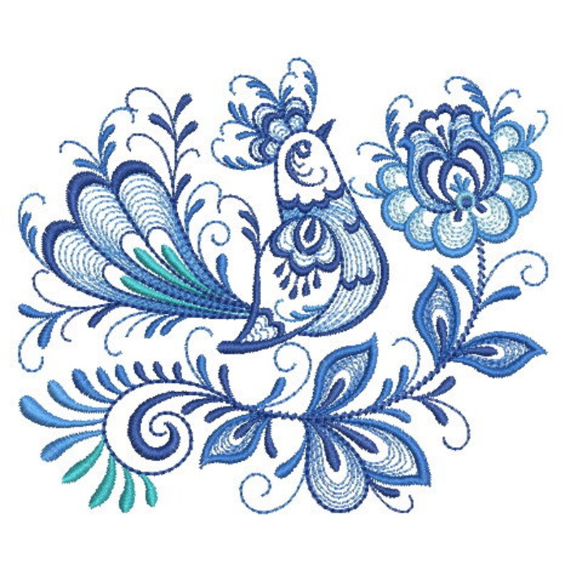 Delft Blue Floral Birds Machine Embroidery Designs Pack - Etsy