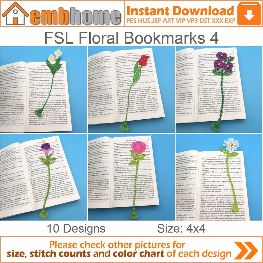 FSL Floral Bookmarks Free Standing Lace Machine Embroidery Designs Instant Download 4x4 Hoop 10 ...