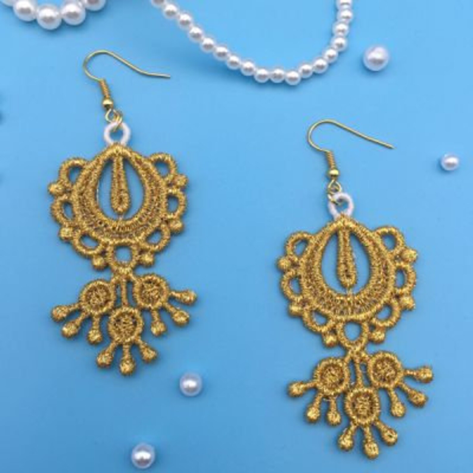 FSL Earrings and Pendant Free Standing Lace Machine Embroidery | Etsy