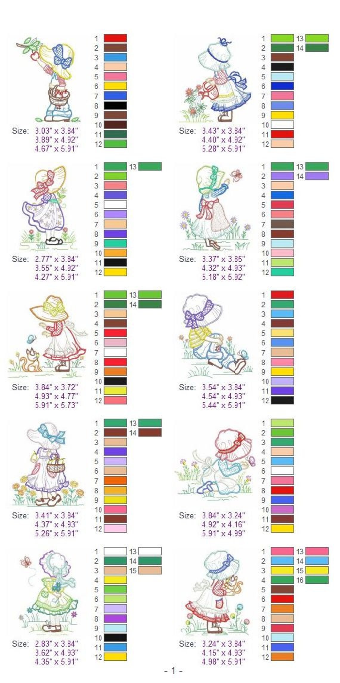 Spring Sunbonnet Sue Embroidery Designs Instant Download 4x4 - Etsy