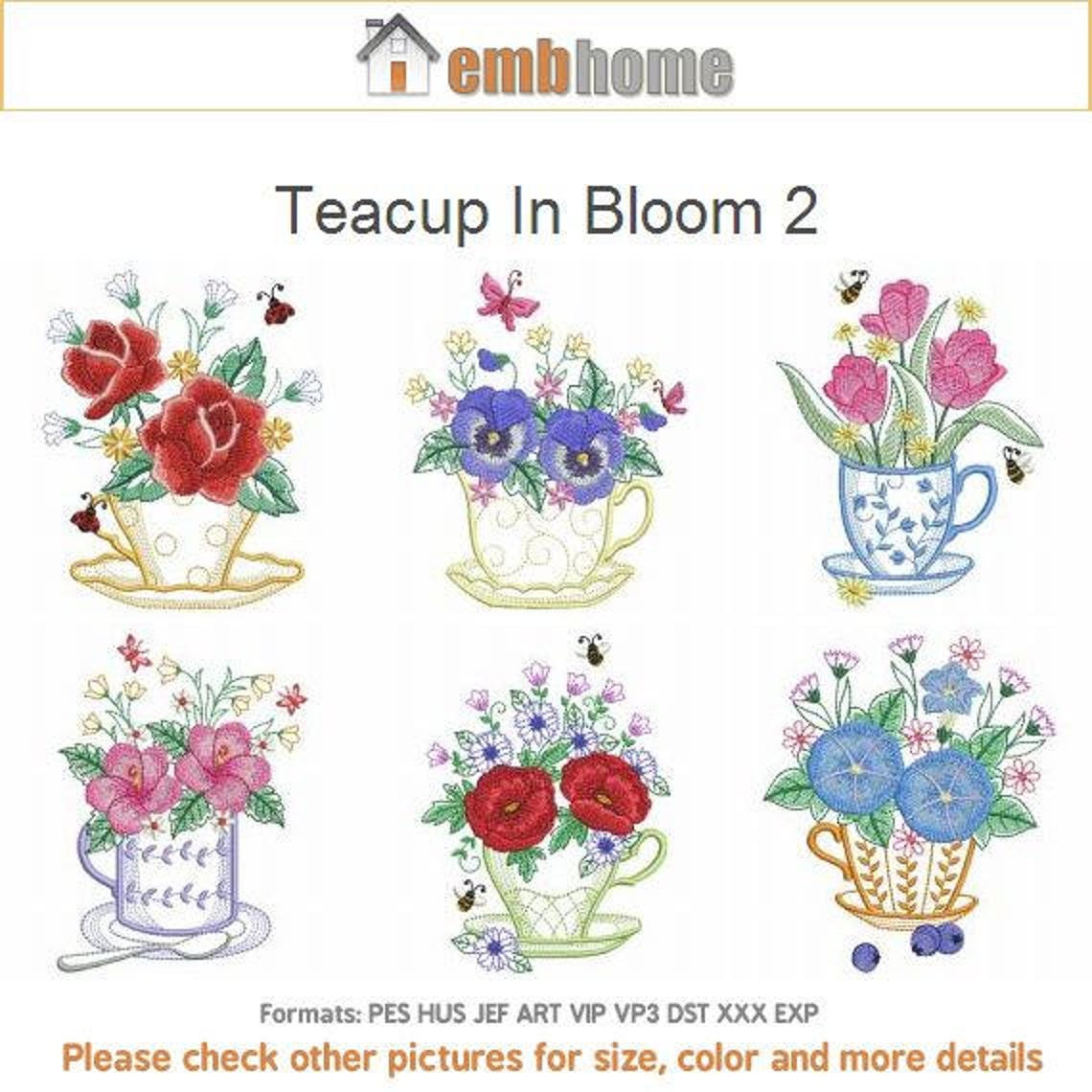 Teacup in Bloom Machine Embroidery Designs Instant Download | Etsy