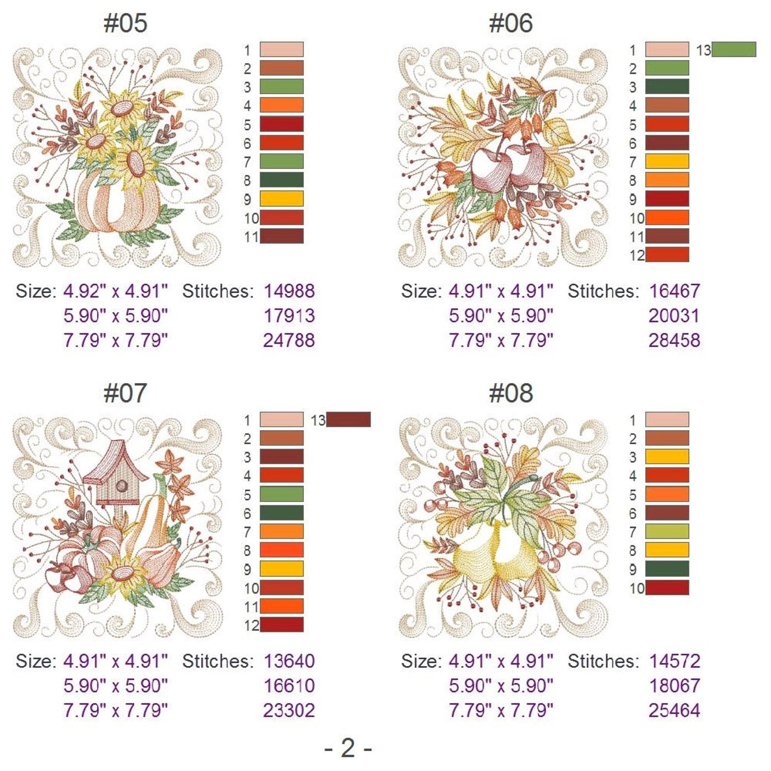 Autumn Harvest Blocks Machine Embroidery Designs Instant Download 5x5 ...