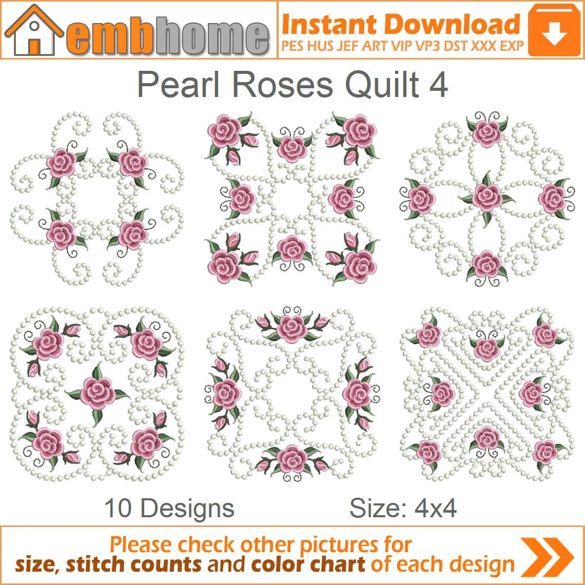 Pearl Roses Quilt Heirloom Block Machine Embroidery Designs - Etsy