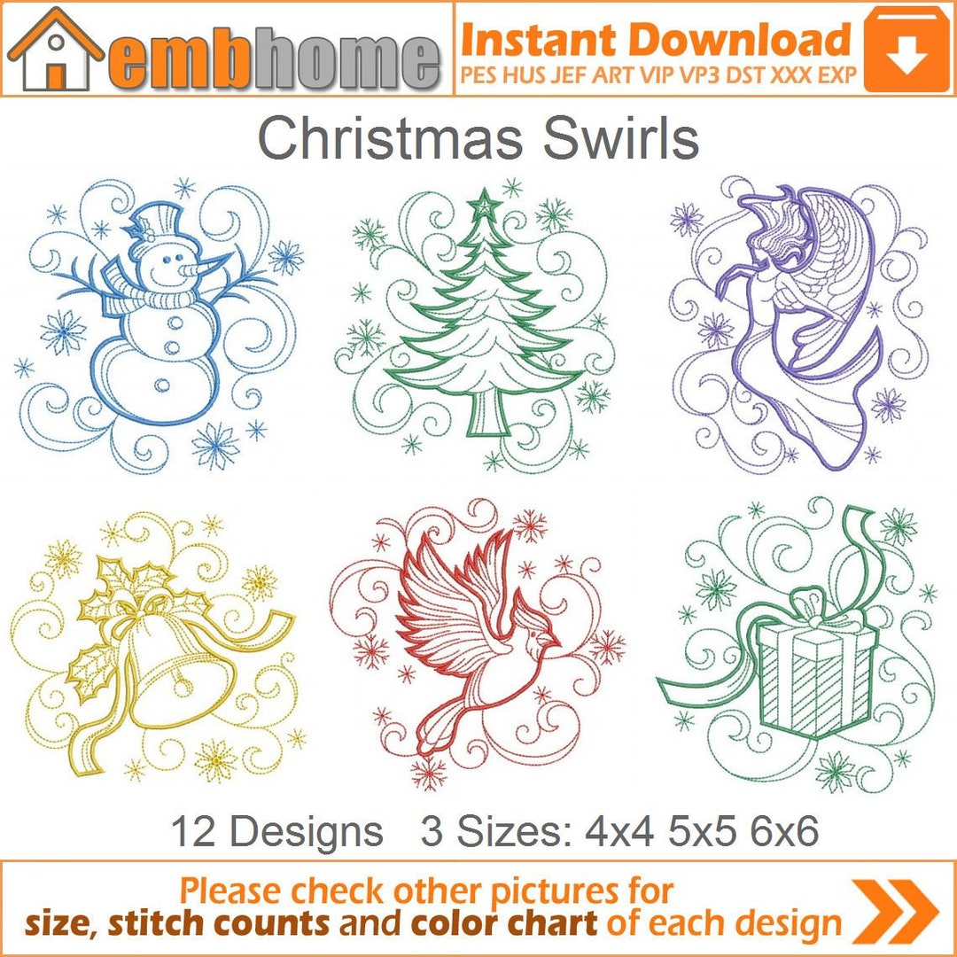 Christmas Swirls Machine Embroidery Designs Pack Instant Download 4x4 ...