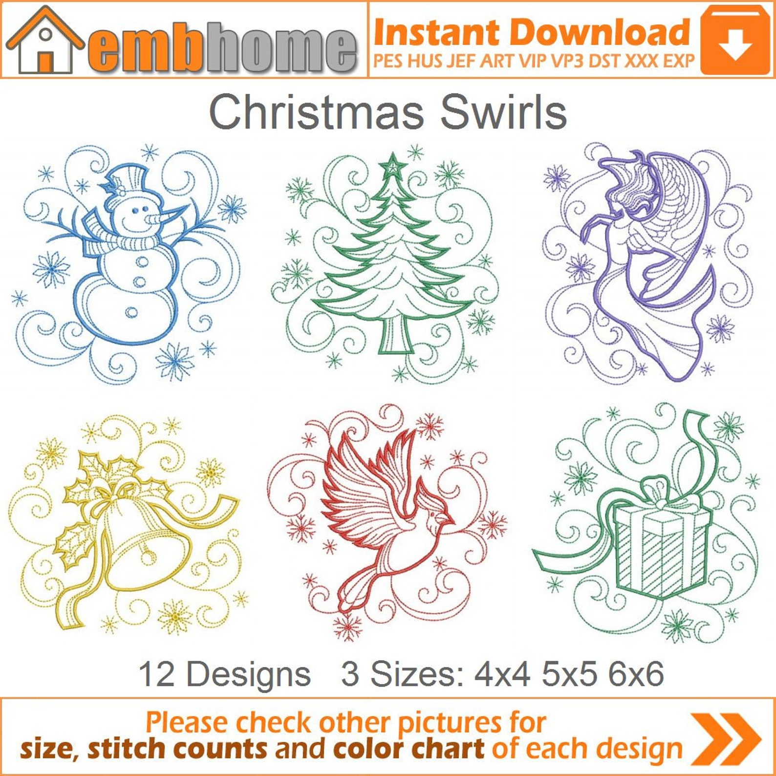 Christmas Swirls Machine Embroidery Designs Pack Instant Download 4x4 ...