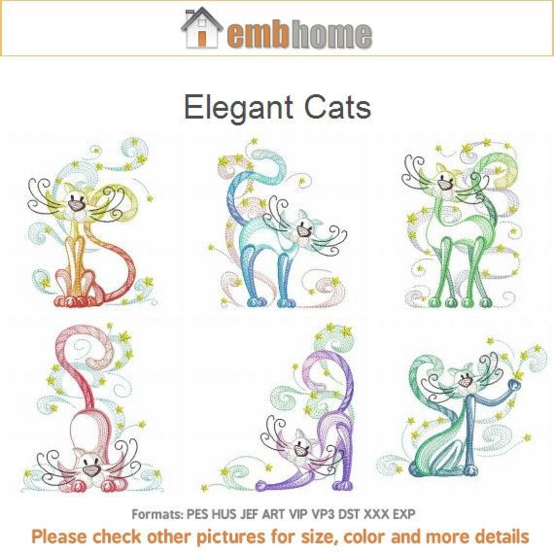 Elegant Cats Machine Embroidery Designs Pack Instant Download - Etsy