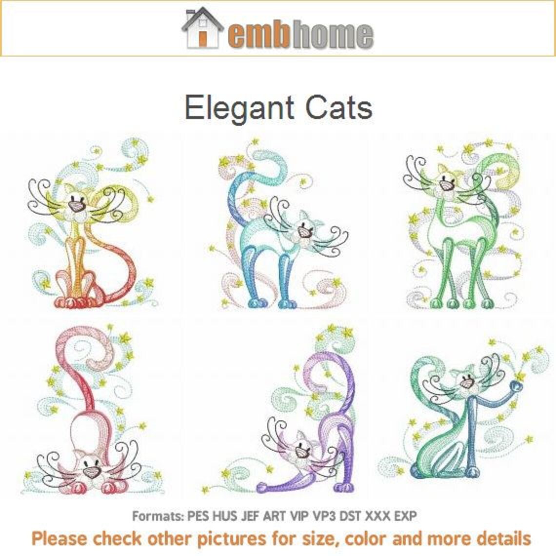 Elegant Cats Machine Embroidery Designs Pack Instant Download | Etsy