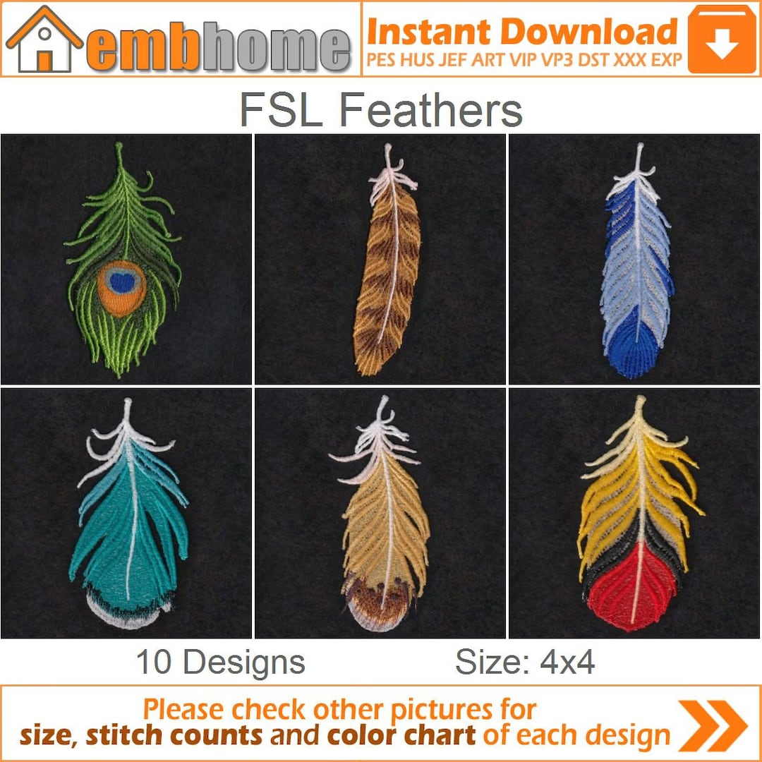 FSL Feathers Free Standing Lace Machine Embroidery Designs Instant ...