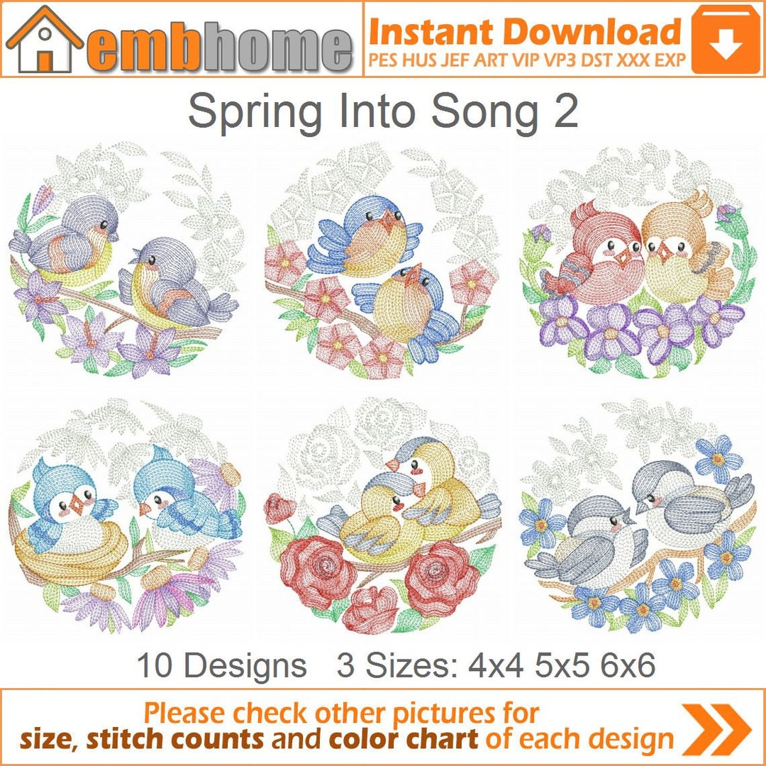 Spring Into Song Embroidery Designs Instant Download 4x4 5x5 6x6 Hoop ...