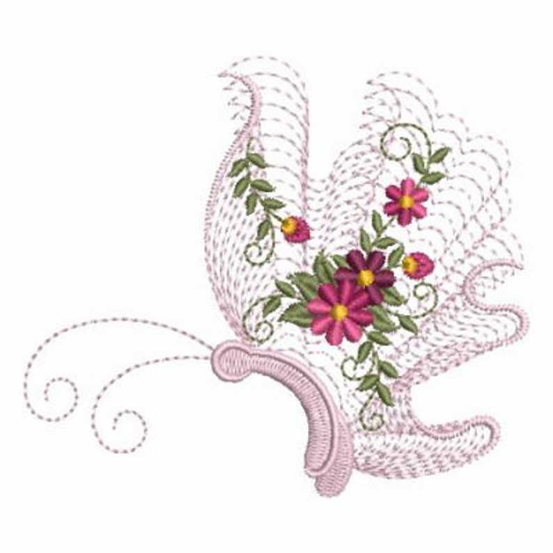 Rippled Flower Butterfly Machine Embroidery Design Instant - Etsy