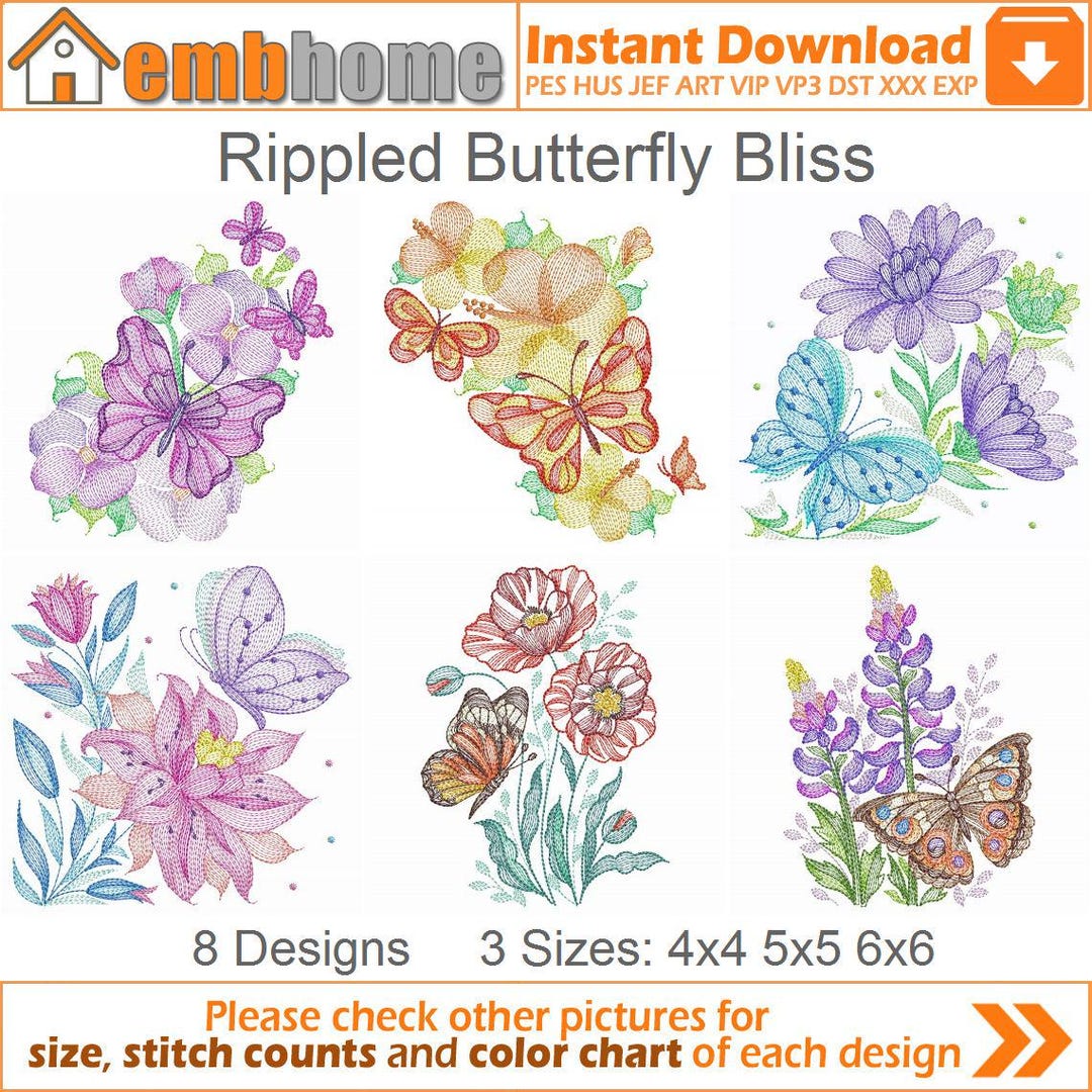 Rippled Butterfly Bliss Machine Embroidery Designs Pack Instant ...