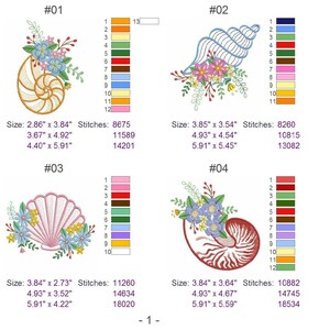 Flower Shells Machine Embroidery Designs Instant Download 4x4 5x5 6x6 ...