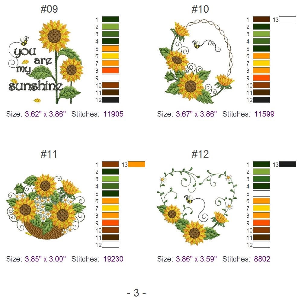 Sunflowers Machine Embroidery Designs Instant Download 4x4 - Etsy