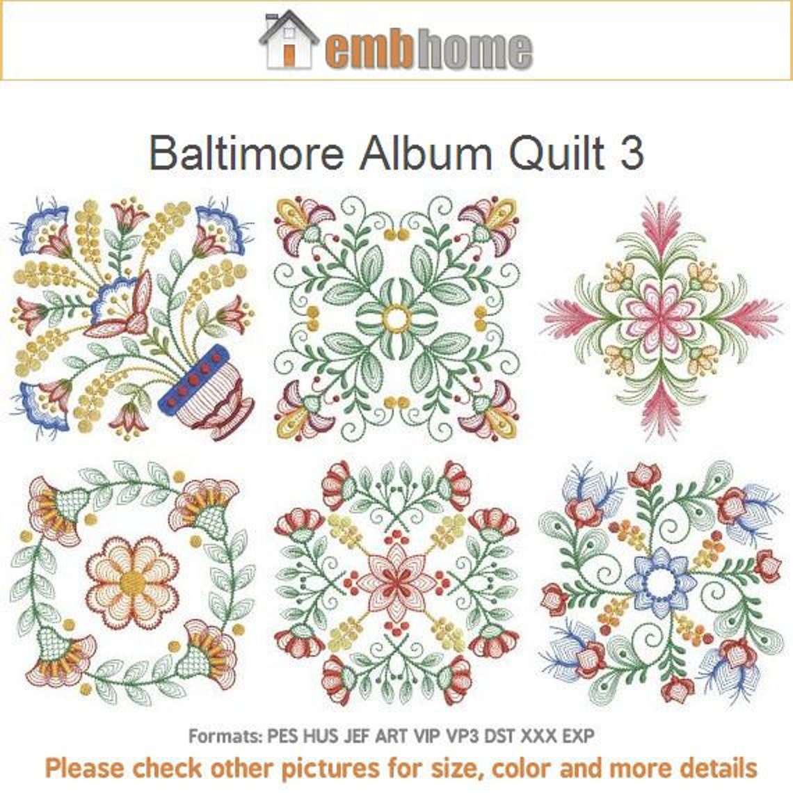 Baltimore Album Quilt Machine Embroidery Designs Pack Instant - Etsy