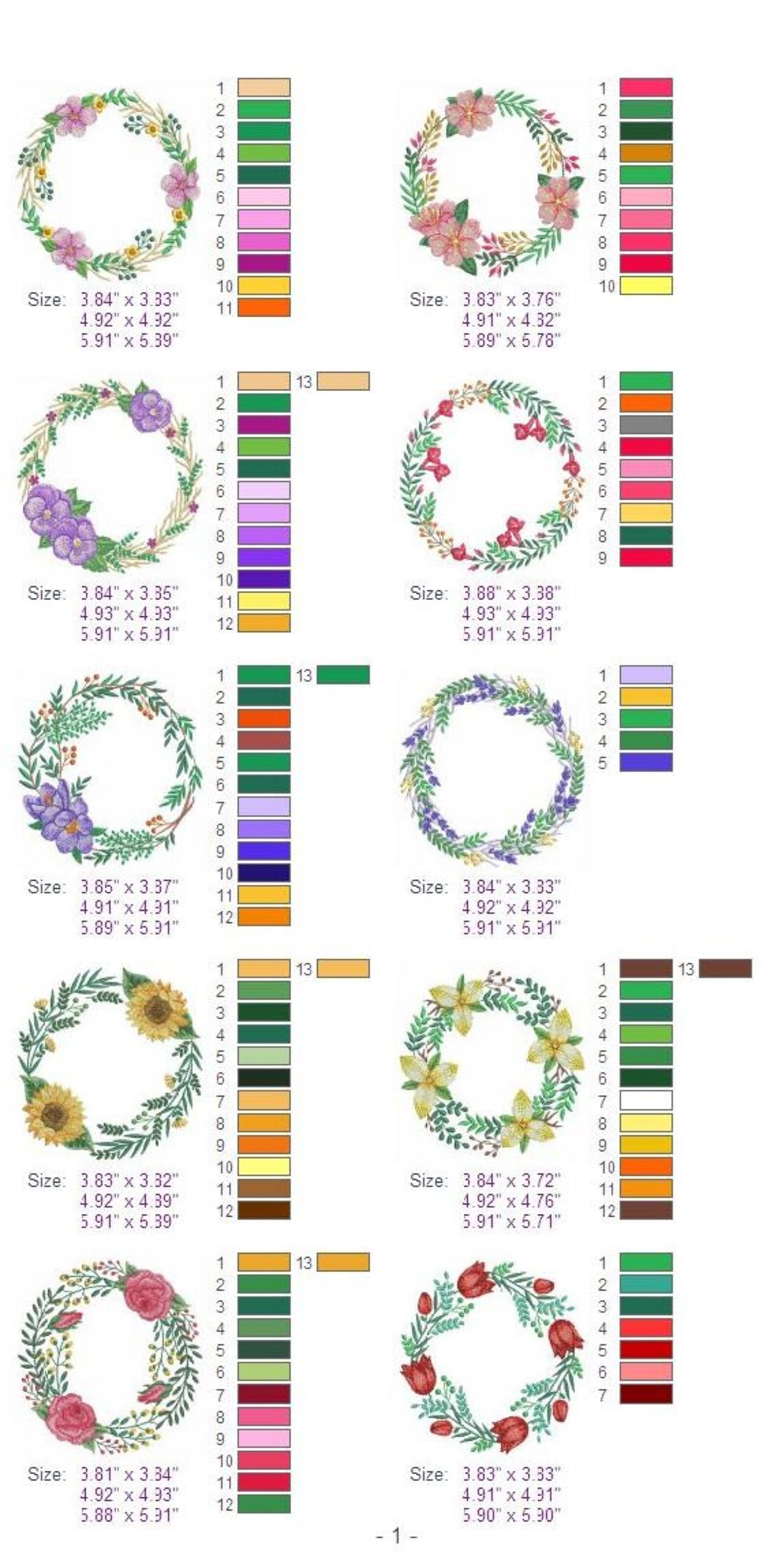Floral Wreaths Machine Embroidery Designs Instant Download 4x4 - Etsy
