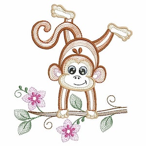 Rippled Little Monkey Machine Embroidery Designs Instant Download 4x4 ...