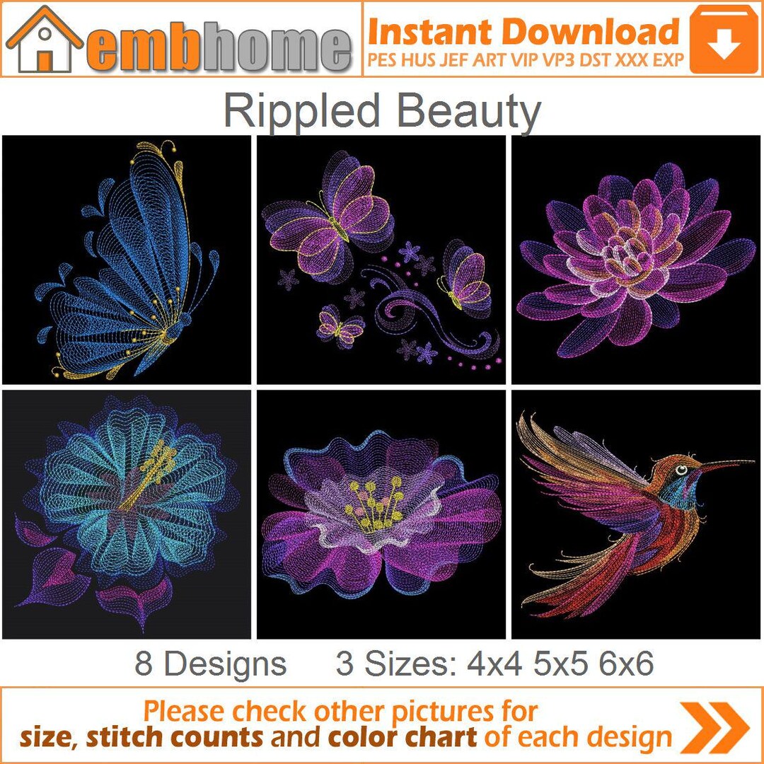 Rippled Beauty Machine Embroidery Designs Pack Instant Download 4x4 5x5 ...