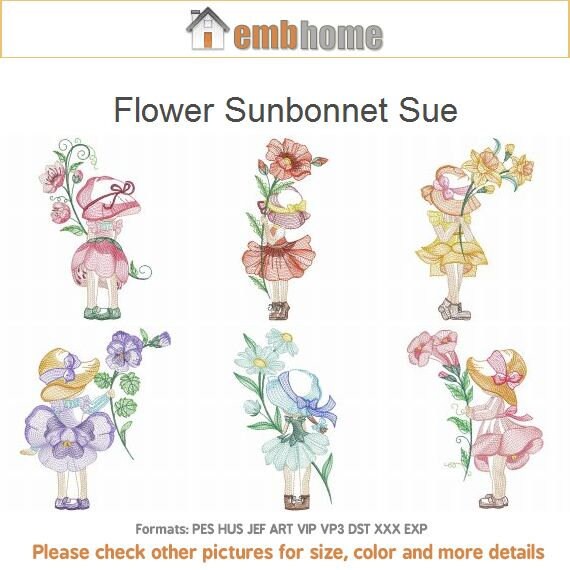 Flower Sunbonnet Sue Machine Embroidery Designs Pack Instant - Etsy
