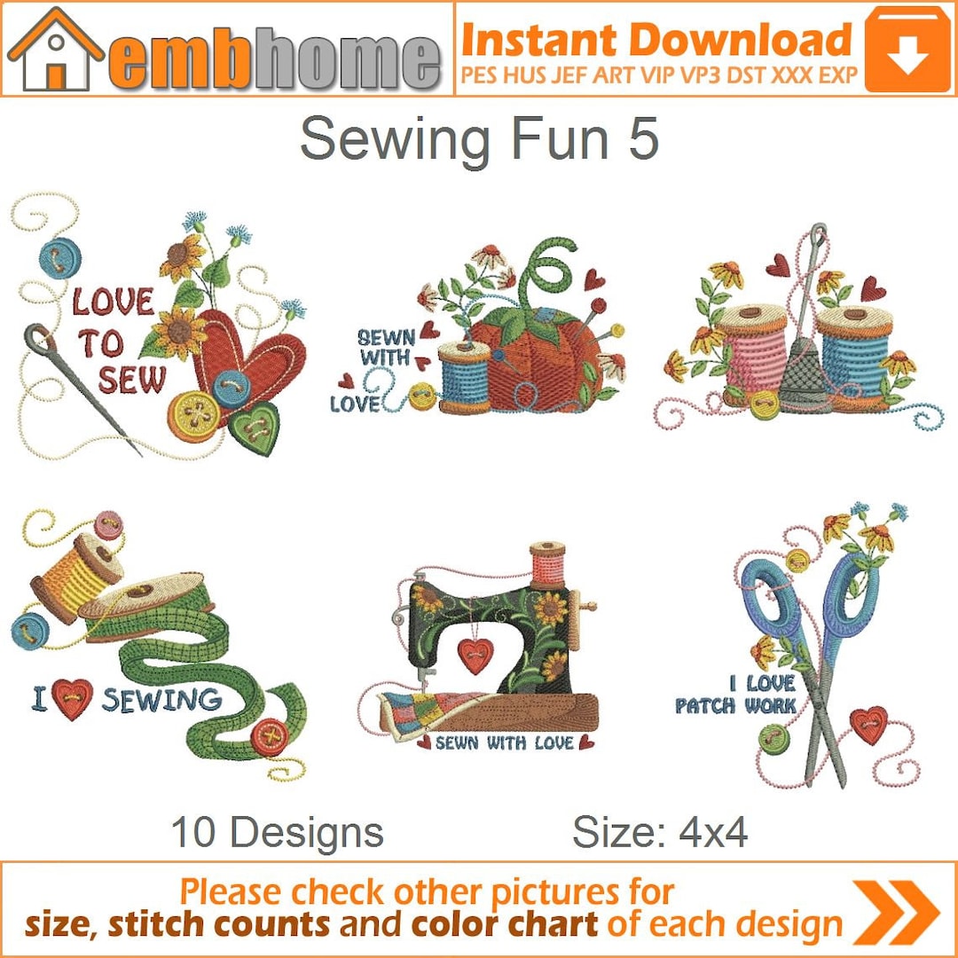 Sewing Fun Machine Embroidery Designs Pack Instant Download 4x4 Hoop 10 ...